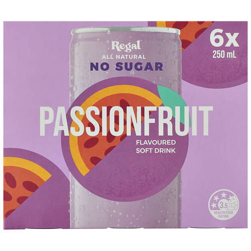 Passionfruit Flavoured Soft Drink No Sugar 6 Pack 250ml